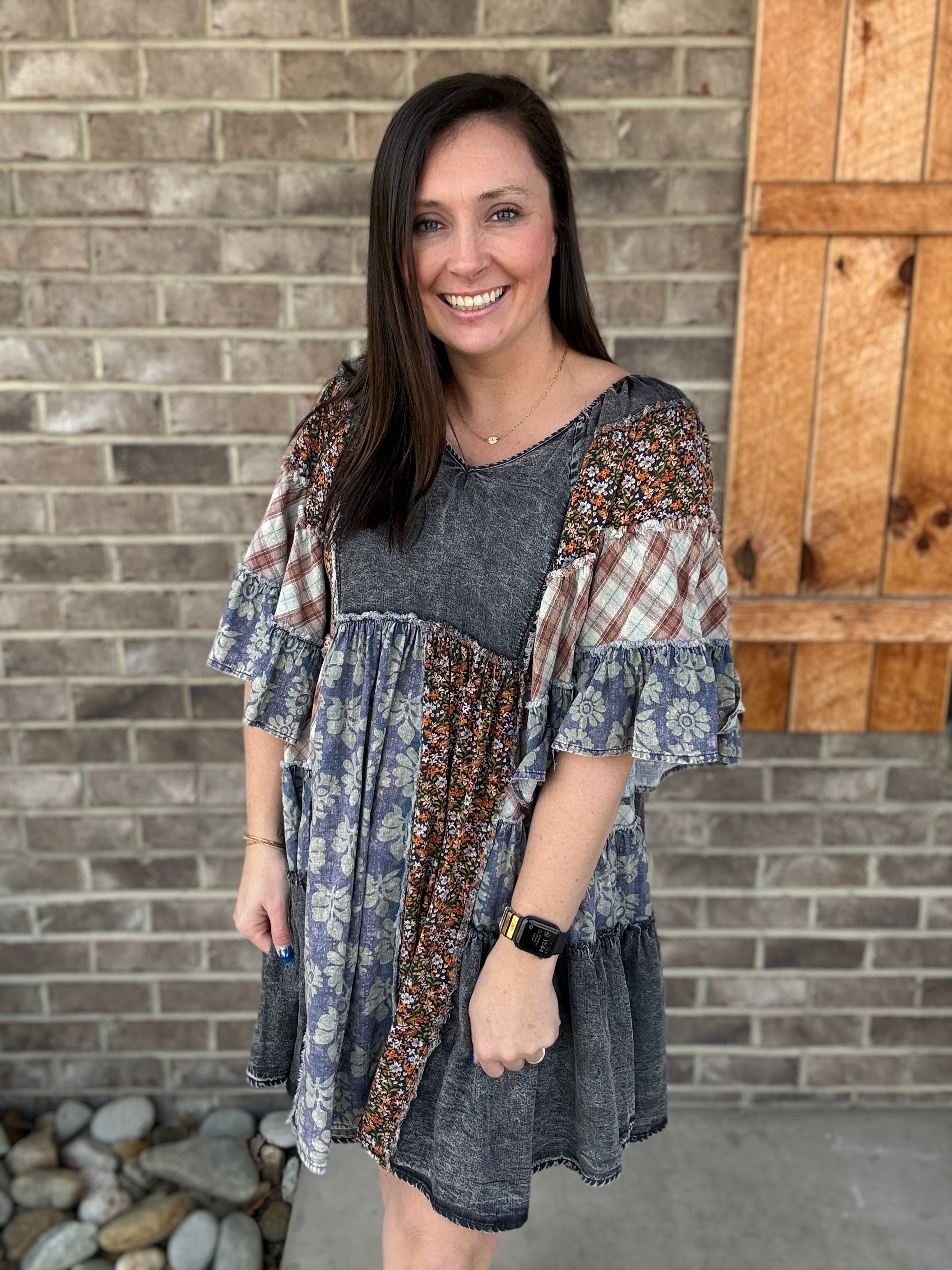 Black Washed Mix Printed Tiered Ruffle Tunic Top by Oli & Hali ...